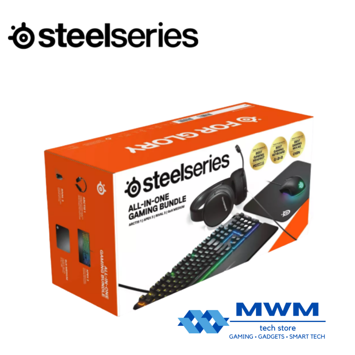 SteelSeries All-in-One Gaming Bundle: Arctis 1 headset, Apex 3 keyboard ...