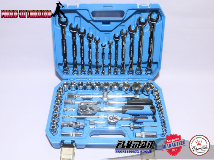 Genuine Flyman 61 Pcs Socket Wrench Set 1/2 Drive & 1/4 Drive | Lazada PH
