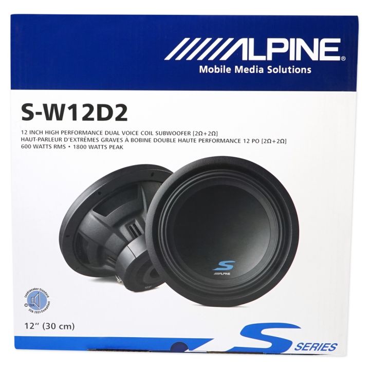 Alpine S-W12D2 S-Series 12 Inch DVC Subwoofer with dual 2-ohm voice coils 600W RMS Power 1800W ...