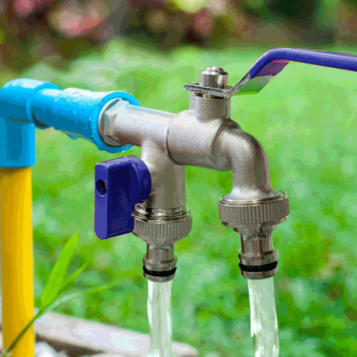 Garden Hose Irrigation Tap Joint Double Head Water Faucet 1/2'' 3/4 ...