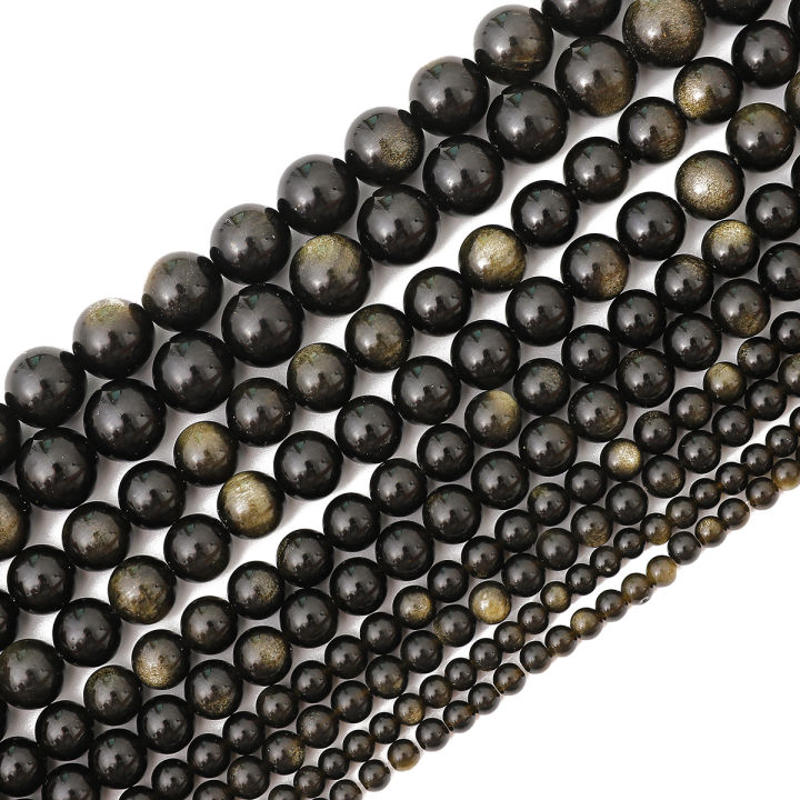 10Pcs 6A Grade Gold Obsidian Round Beads 4 6 8 10 12mm Natural Stone ...