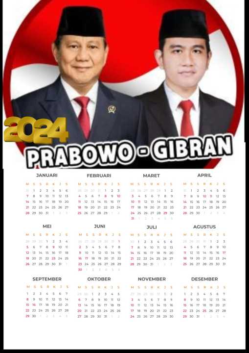 KALENDER PRABOWO GIBRAN/KALENDER CAWAPRES 2024/KALENDER PARTAI/BAHAN ...
