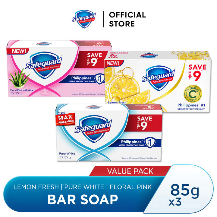 Safeguard Antibacterial Soap Bar (Pure White, Lemon Fresh with Vitamin ...