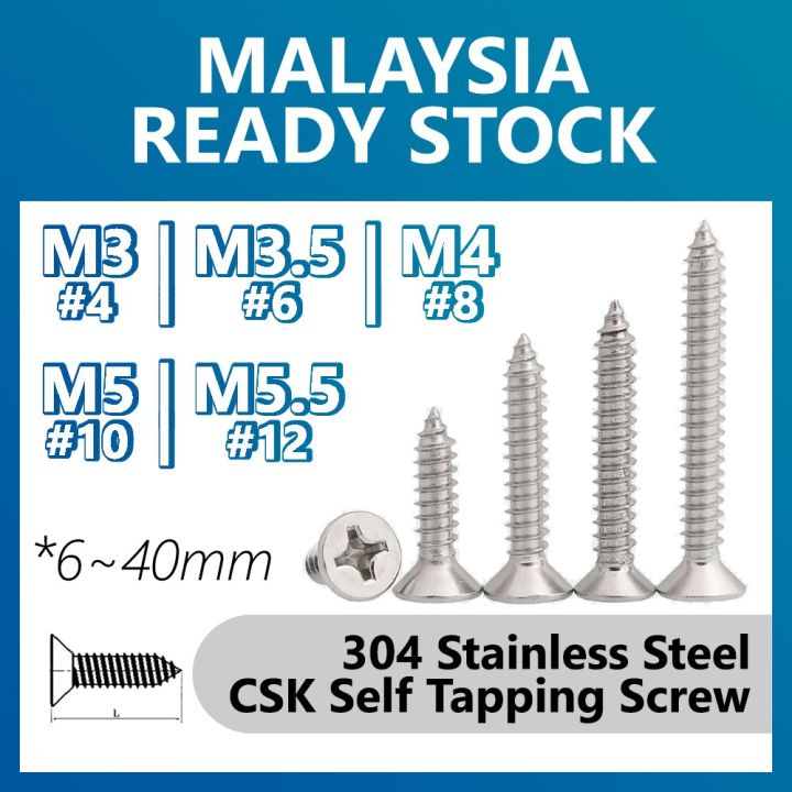 [Screw] M3 M3.5 M4 M5 CSK Self Tapping Screw 304 Stainless Steel 6~40mm ...