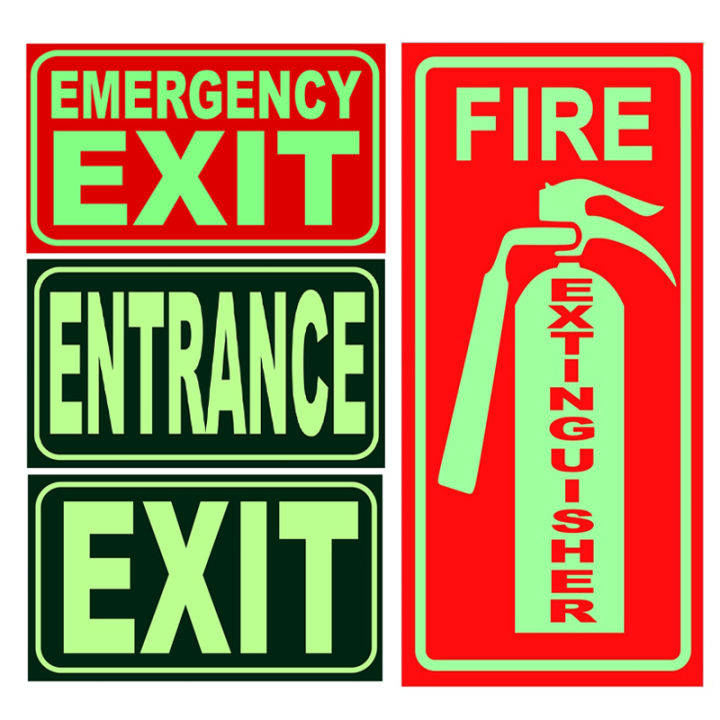 Fire Exit Entrance Sign Luminous Glow in the Dark Cut-Out Emergency ...