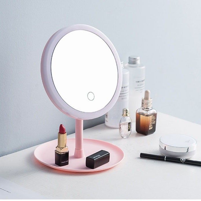 Cermin Make Up Kaca Meja Rias Lampu LED 3 Warna Bulat Bundar Standing ...