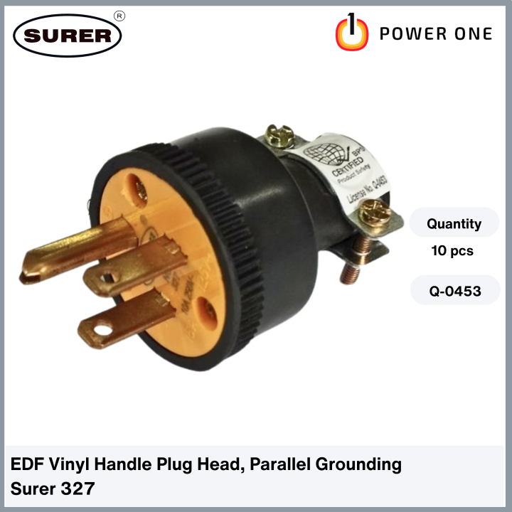 Surer 327 EDF Vinyl Handle Plug Head, Parallel Grounding (Box of 10pcs ...