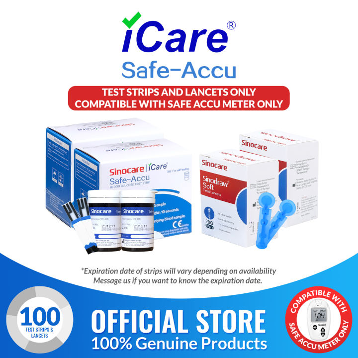 iCare® T100 test strips and lancet only (100pcs Blood Glucose Test ...