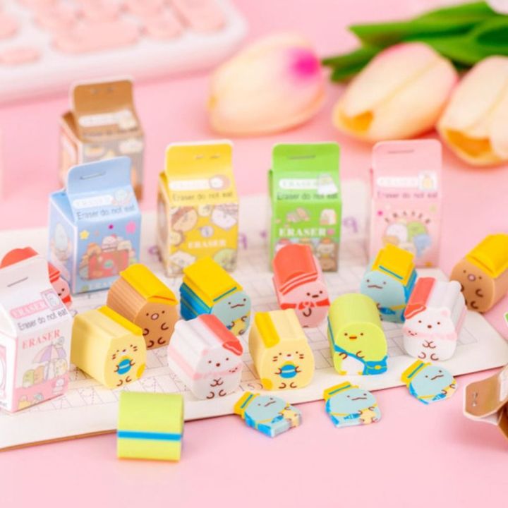 VGFD Kawaii Eraser Milk Box Cartoon Shape Anime Mini Cutable Eraser ...