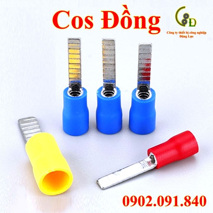 Đầu cos dẹp bằng đồng bọc nhựa, cốt kim dẹt bấm dây điện 0.5, 1.5, 2.5 ...