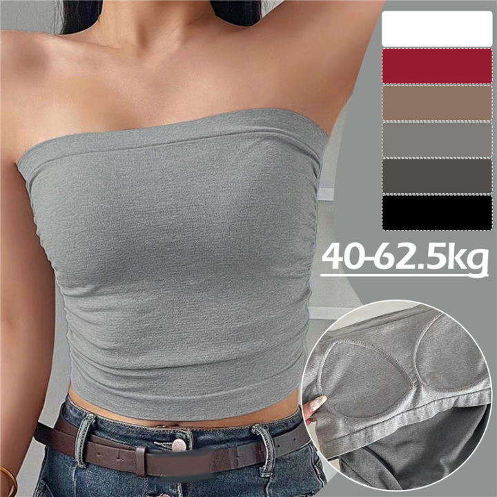 Luckyman Fashion Bandeau Strapless Tube Tops With Bra Paded For Women
