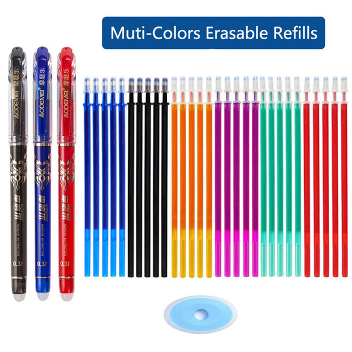 2 Erasable Gel Pens 10 Pen Refills 1 Eraser 0.38mm Writing Pens for ...