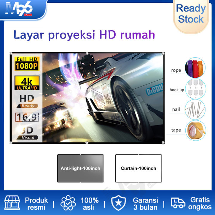 Layar Dinding Proyektor Tahan Cahaya Layar Dinding Proyektor 100 Inch ...