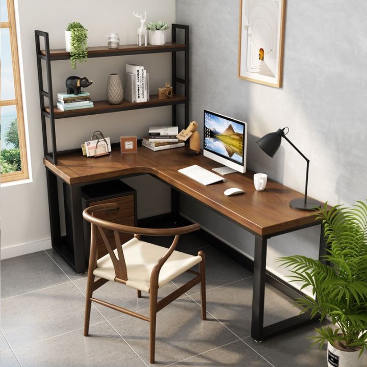 Solid wood corner computer desktop table Simple home desk study table L ...