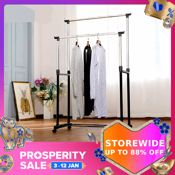 Double Pole Strong Steel Structure Laundry Rack Cloth Clothes Rack ...