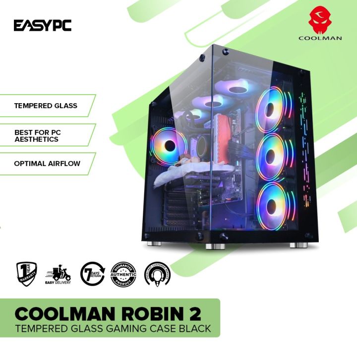 EasyPC | CoolMan Robin 2 Tempered Glass Gaming Case Black or White ...