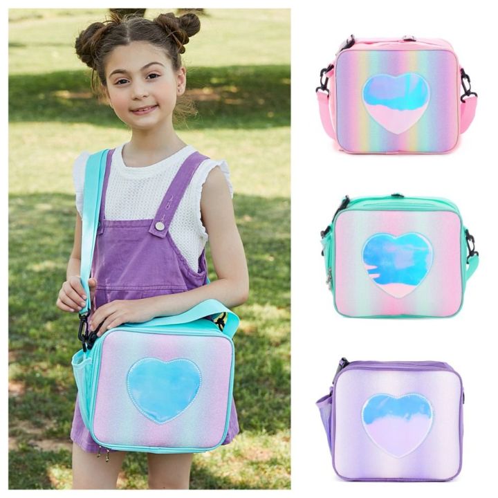 FUYONG กระเป๋าใส่อาหาร ถุงอาหารกลางวันเลเซอร์รูปหัวใจ ฉนวนกันความร้อน ...