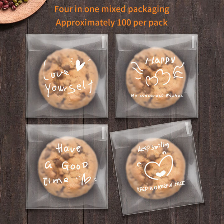 MIANZE4 100Pcs Happy Clear Bags Self Adhesive Candy Cookie Bakery Bags ...