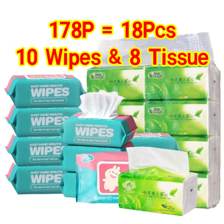 18PCS Combo Unscented 10 packs Wipes 80 sheets Baby Wipes and 8pcs ...