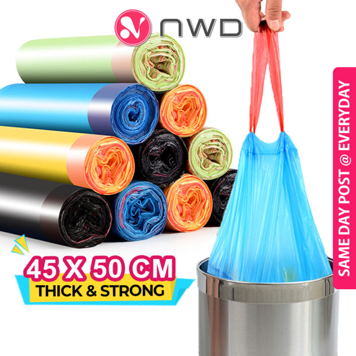 𝗘𝗔𝗦𝗬 𝗧𝗜𝗘 𝗨𝗣 》45cm x 50cm Large Drawstring Garbage Bag Disposable Trash ...