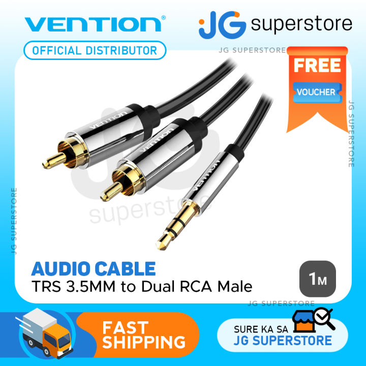 Vention TRS 3.5mm Male to Dual RCA Male Gold Plated (BCF) Audio Cable for Amplifiers, Laptops ...