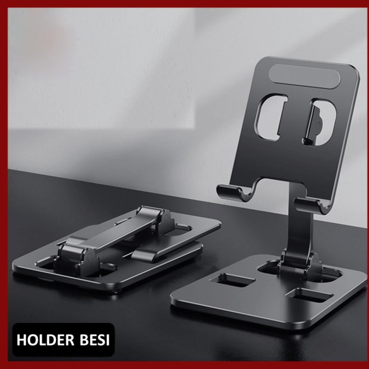 HD-65 Phone Holder Stand Meja Lipat Full Besi HD65 Peyangga Handphone ...