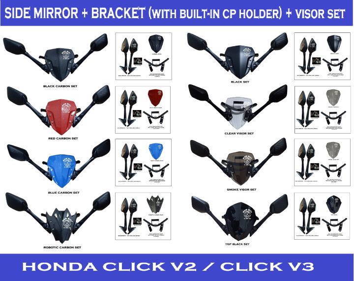 HONDA CLICK V2 / CLICK V3 - Side Mirror + Bracket + Visor Set | Lazada PH