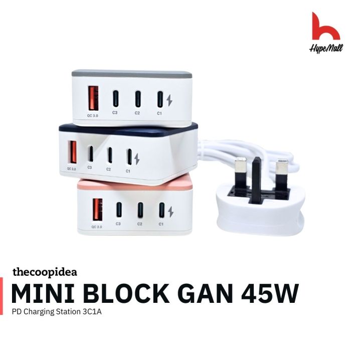 thecoopidea MinI Block GaN 45W PD Charging Station 3 TYPE-C Port & 1 ...