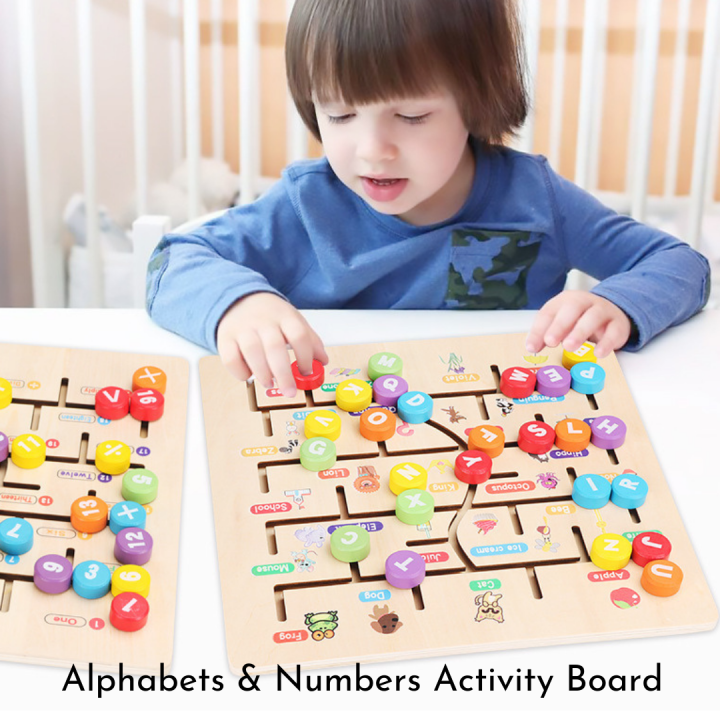 3 in1 Montessori Wooden Alphabet Numbers Puzzle Set Maze Spelling ...