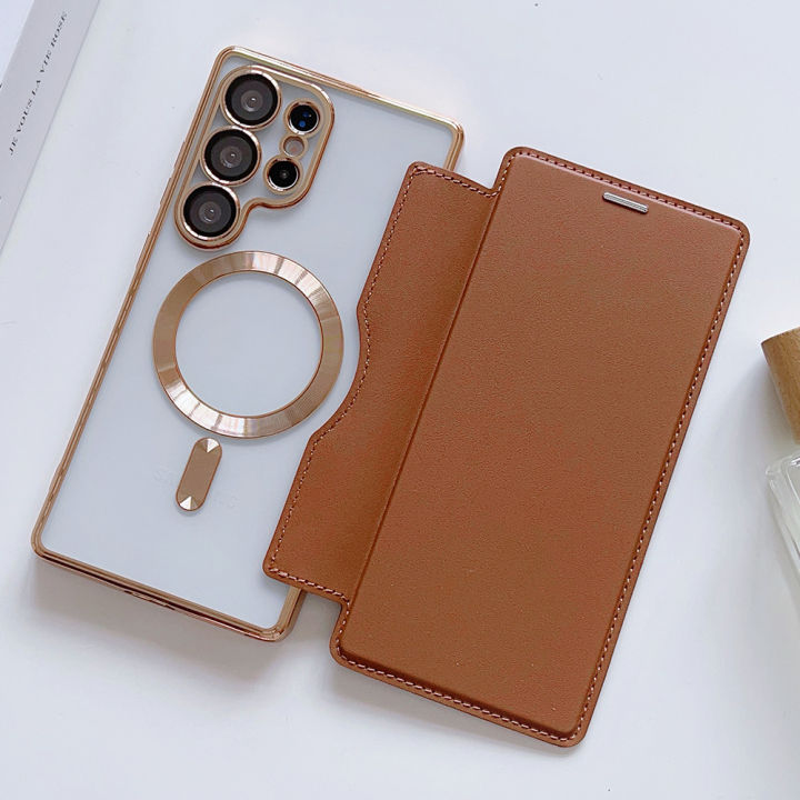 Flip Cover Plating Clear Magnetic Fold Wallte Case For Samsung S25 ...