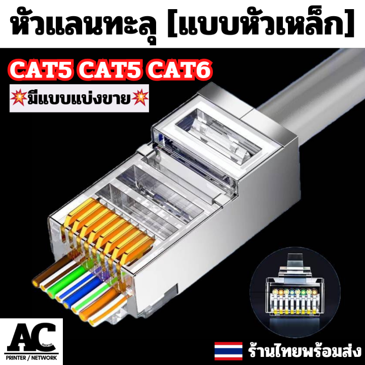 หัวแลน RJ45 เหล็ก แบบทะลุ CAT5E CAT6 /1 ถุง 100 หัว เขี้ยวหนาพิเศษเกรด ...