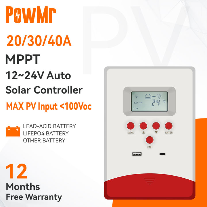 PowMr 20A/30A/40A MPPT Solar Charge Controller USB/Type-C Interface ...