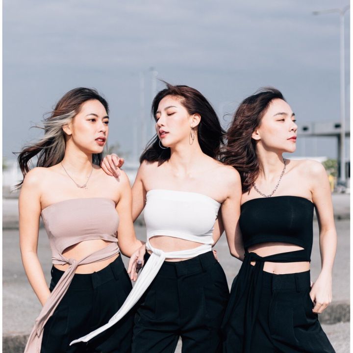 Emma Crop เสื้อเกาะอกผูกเอว (3007) | Lazada.co.th