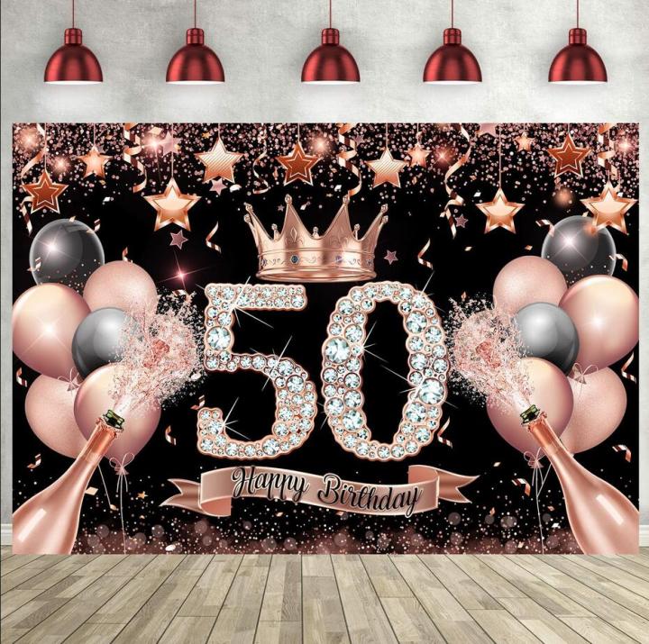 Rose Gold 50th Birthday Photography Backdrop Banner Sparkling Diamond ...