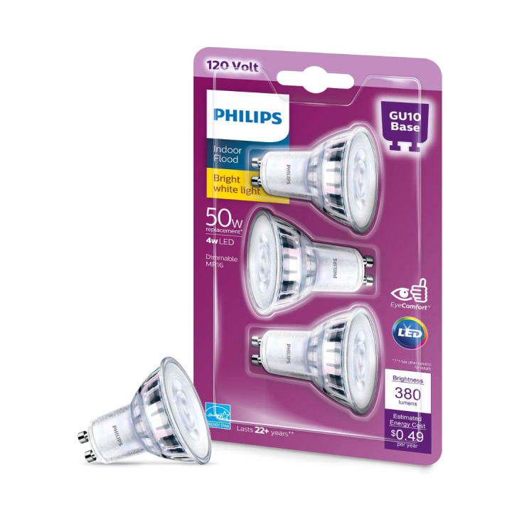 Philips LED Indoor Flood Bright White Light GU10 Bulb Base, 380 Lumens ...