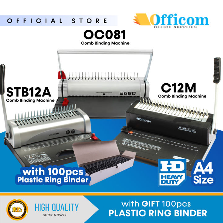 Officom Comb Binding Machine with GIFT 100pcs Plastic Ring Binder A4 ...