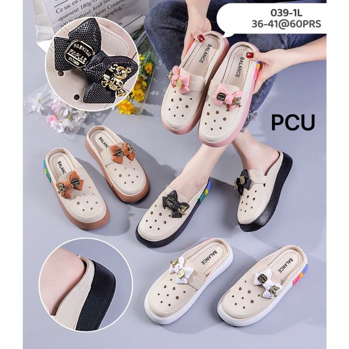 PVC Sandal Slop Wanita Karet Jelly Import Tebal Motif Pita Golden Bear ...