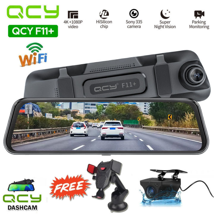 ORIGINAL QCY F11+ WIFI 4K Car DVR Camera 9.66 Inch Streaming Rear View ...