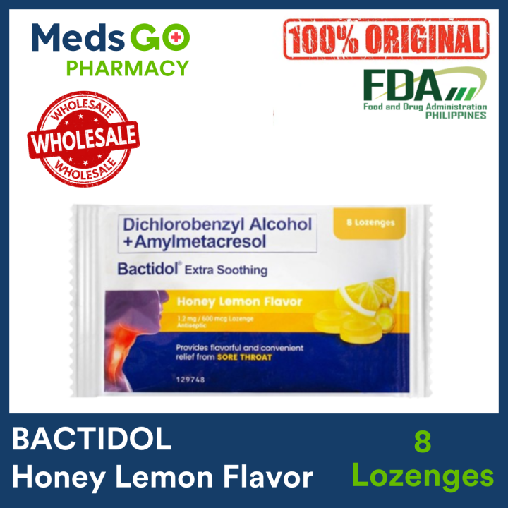 BACTIDOL Lozenge 8's - Extra Soothing HONEY LEMON - For Sore Throat ...
