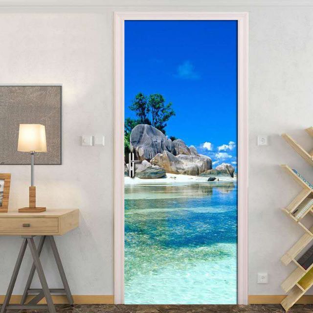 Self-adhesive Door Stickers wallpaper 3D sea view beach natural ...