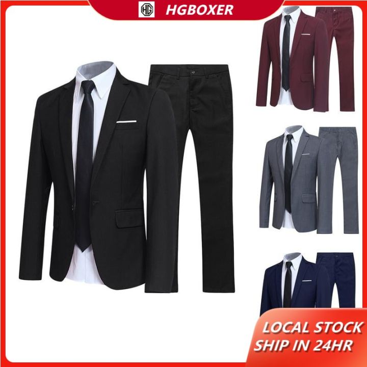 Blazer for Men Formal Business Suit Set Tuxedo Wedding Korean Slim Coat ...