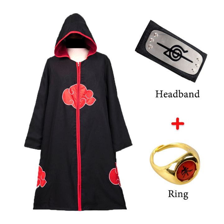 Anime Akatsuki Costume Hoodie Headband and Ring Halloween Cloak Cape ...