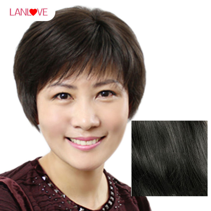 LANLOVE Elegant กลางอายุผู้สูงอายุหญิงแฟชั่นวิกตัวตลกวิกผมสั้นพร้อม Intranet | Lazada.co.th