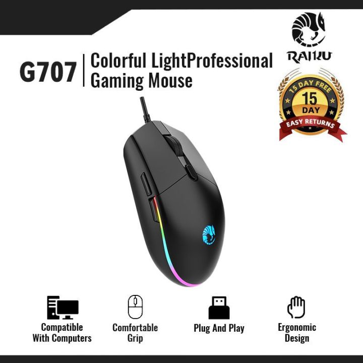 Zeus x Raiku G707 Luminious LED Gaming Mouse 7 Color RGB Lighting 5 DPI ...