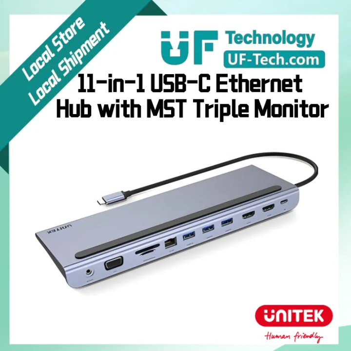 UNITEK uHUB 11+ 11-in-1 USB-C Ethernet Hub with MST Triple Monitor ...