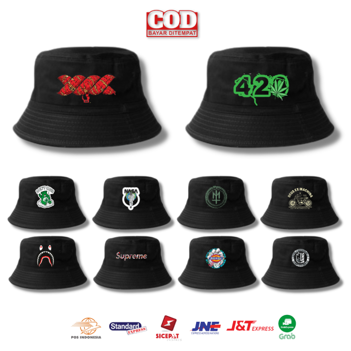 Topi Bucket Hitam Dewasa Sablon Surping Distro Termurah Pria Wanita ...