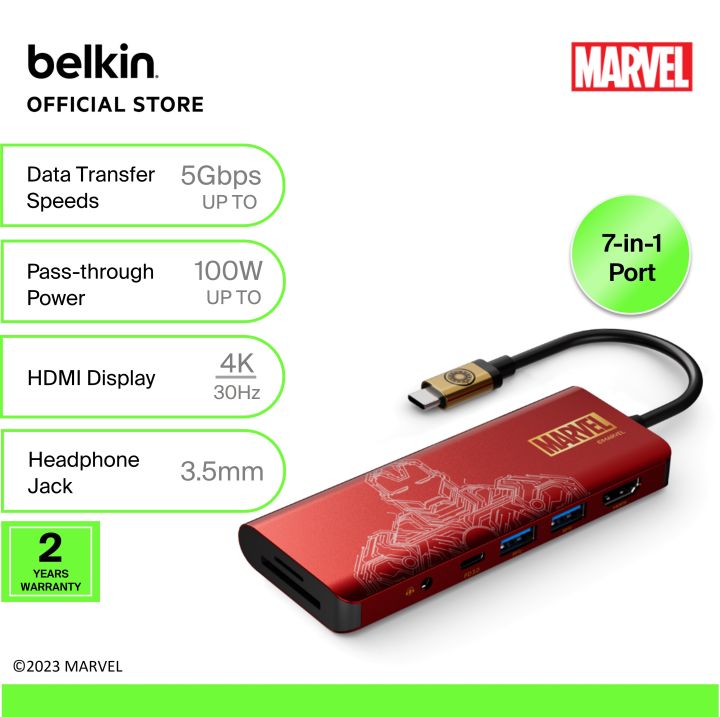 Belkin AVC009qcBG-DY Marvel Ironman Series Connect USB-C 7-in-1 ...