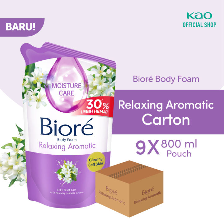 Biore Sabun Mandi Cair Body Foam Relaxing Aromatic Pouch 800ml isi 9 pcs [Karton] | Lazada Indonesia