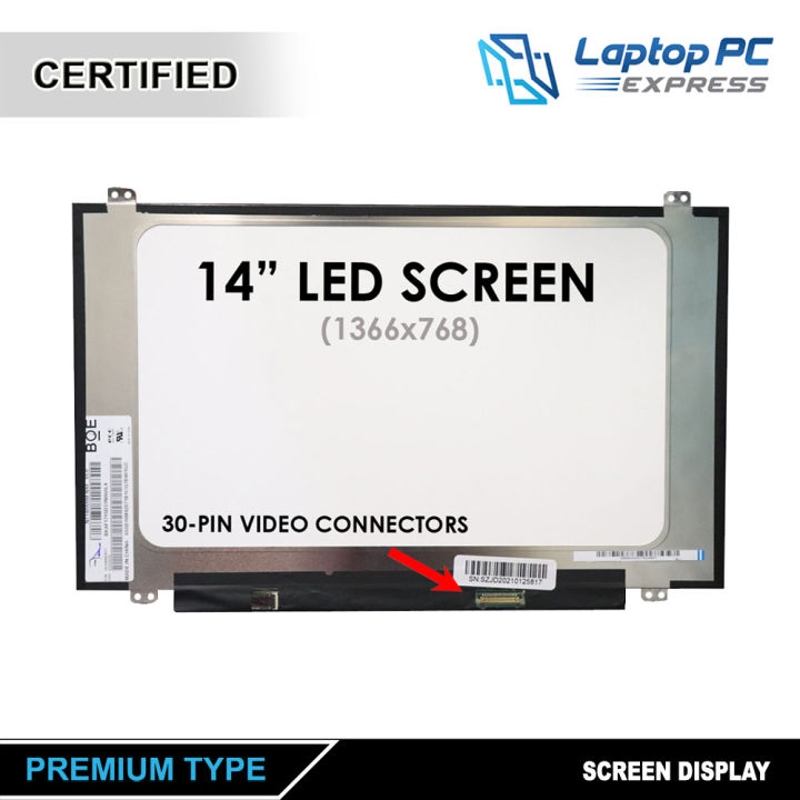 Laptop LED Screen 14" inches 30 Pins Connector HD 1366 x 768 Nano Edge ...