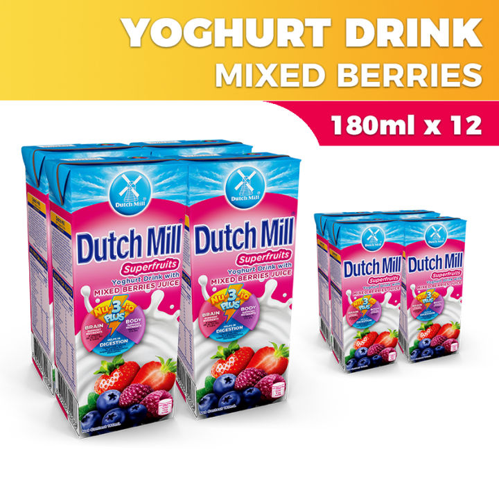 Dutch Mill Yoghurt Drink Superfruits with Mixed Berries Juice 180ml x 8 ...